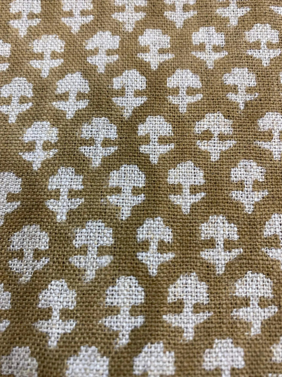 Tulsi Buti No Outline Block Print Linen Fabric for Upholstery & Decor ...